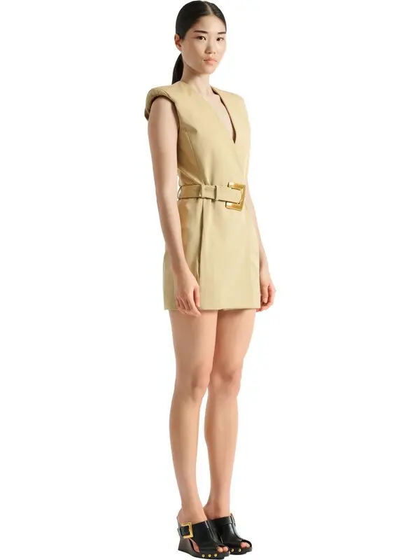Balmain Short Belted Gabardine Dress - Beige