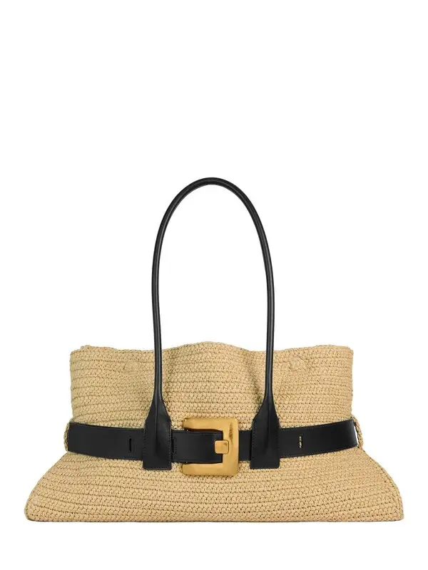 Balmain Large Anthem Crochet And Leather Bag - Beige