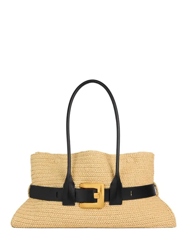 Balmain Large Anthem Crochet And Leather Bag - Beige