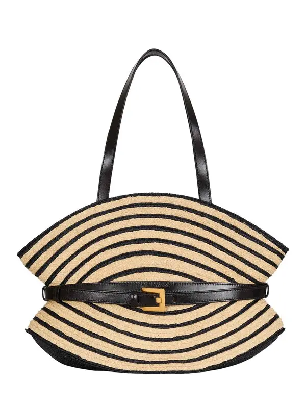 Balmain Shuffle Bag In Raffia And Leather - Beige
