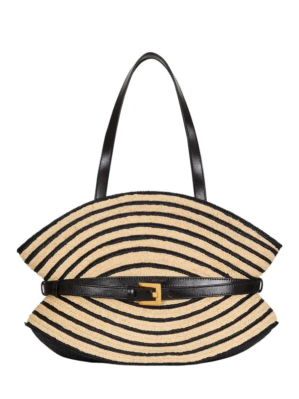 Balmain Shuffle Bag In Raffia And Leather - Beige