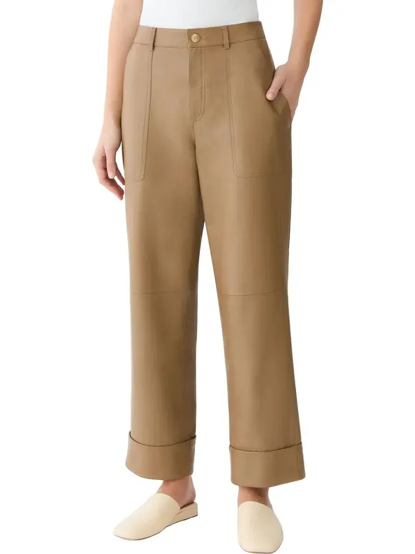 Lafayette 148 New York Nappa Leather Ankle Pant - Green Clay