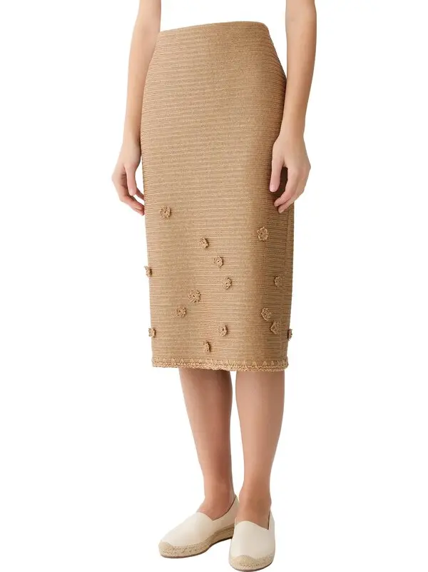 Lafayette 148 New York Floral Crochet Midi Skirt - Teak