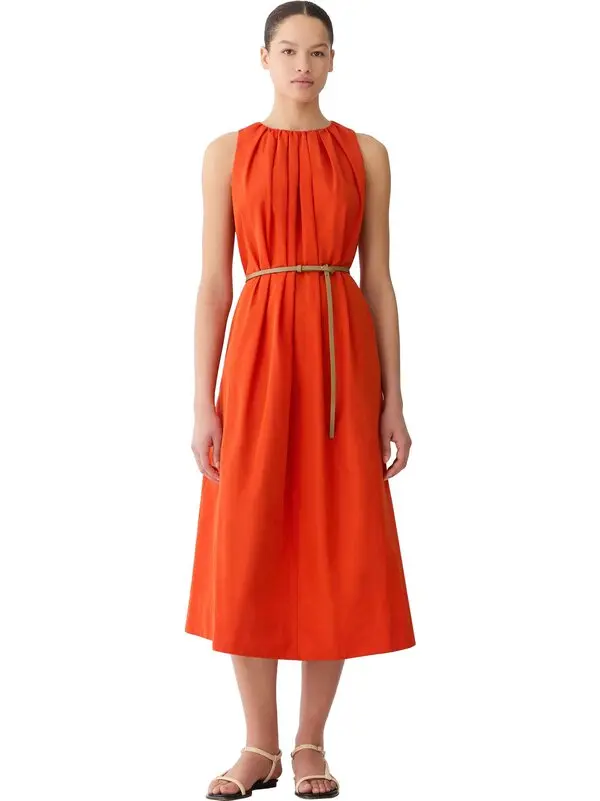Lafayette 148 New York Technical Taffeta Belted Midi Dress - Orange Poppy