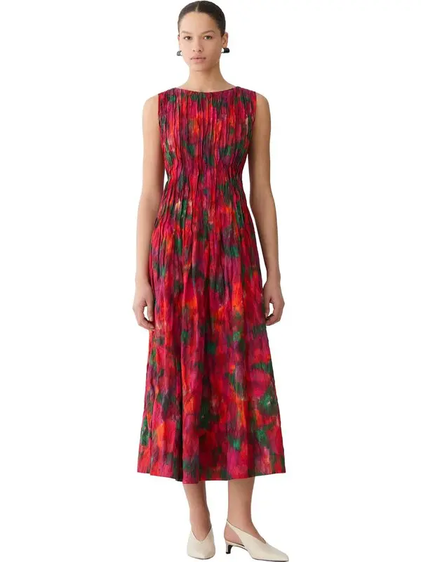 Lafayette 148 New York Blossom Print Fil Coupe Pintucked Dress - Pink Peony Multi