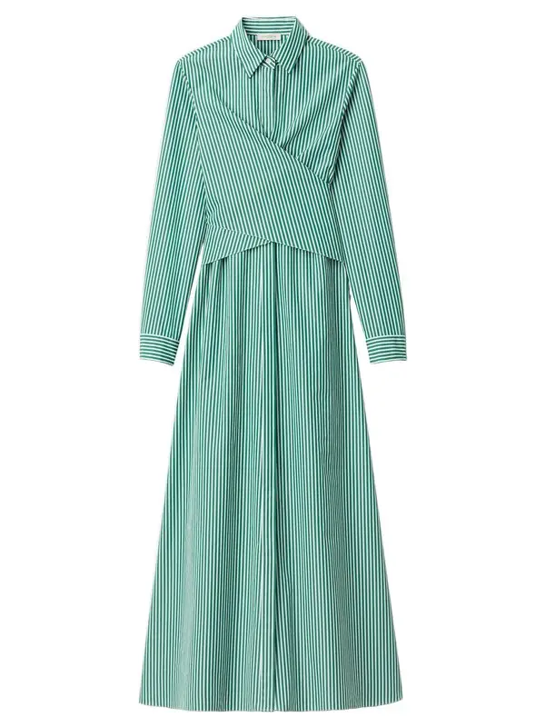 Lafayette 148 New York Striped Cotton Wrap Shirtdress - Grass Multi
