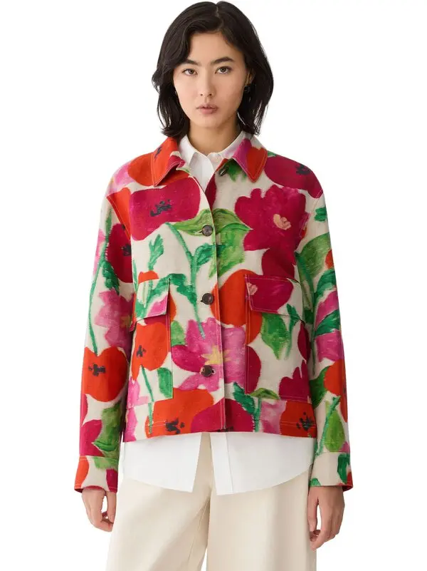 Lafayette 148 New York Printed Linen Cotton Jacket - Natural Multi