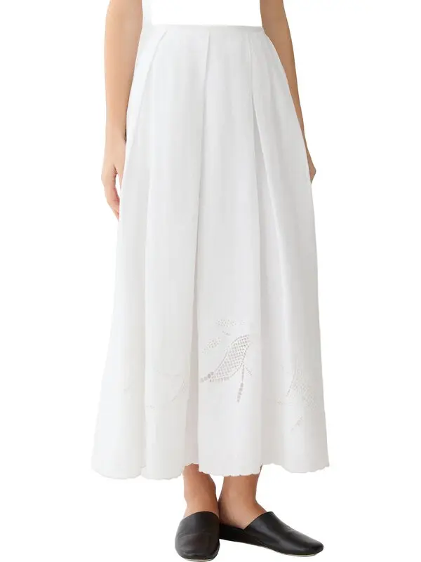 Lafayette 148 New York Organic Linen Embroidered Maxi Skirt - White