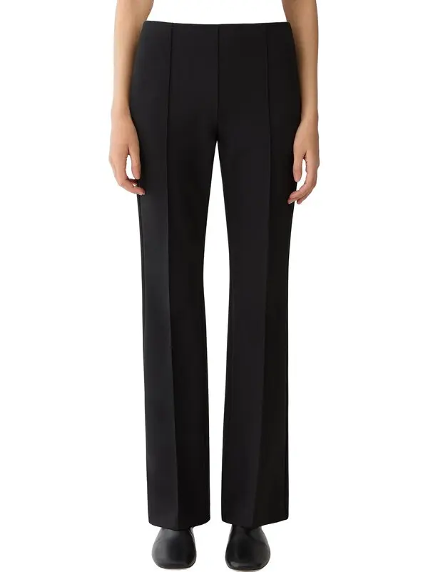 Lafayette 148 New York Cotton Stretch Pintuck Flared Pant - Black