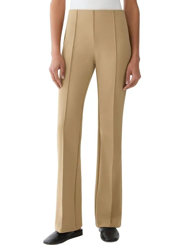 Lafayette 148 New York Cotton Stretch Pintuck Flared Pant - Cadet Khaki