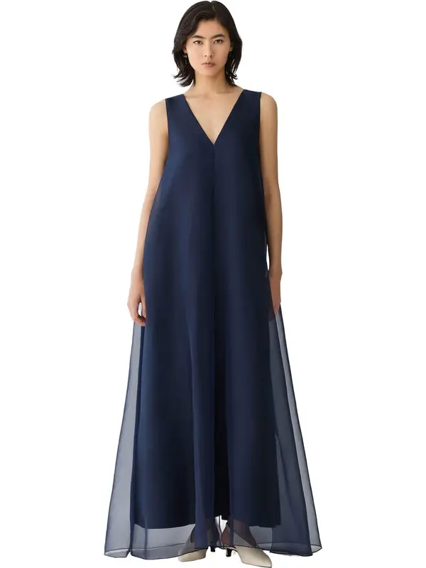 Lafayette 148 New York Silk Organza Overlay Gown - Blue Ink