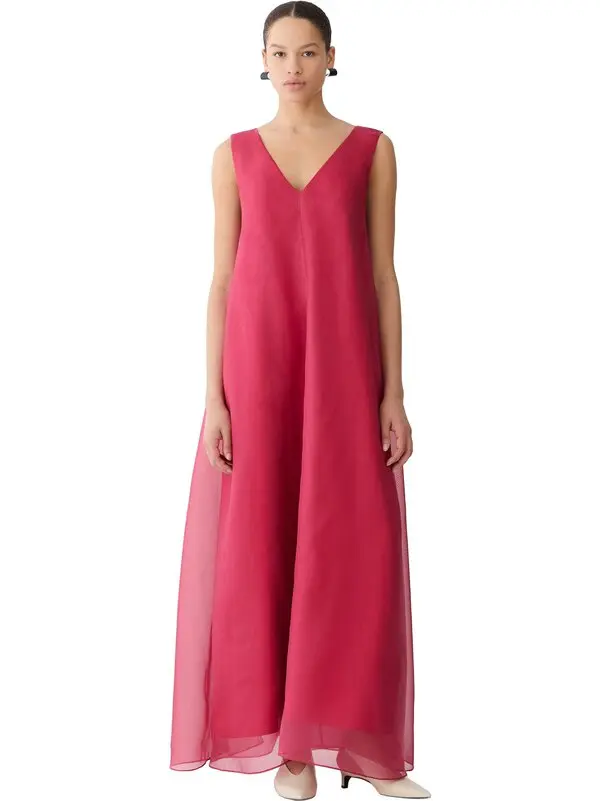 Lafayette 148 New York Silk Organza Overlay Gown - Scarlet Hollyhock