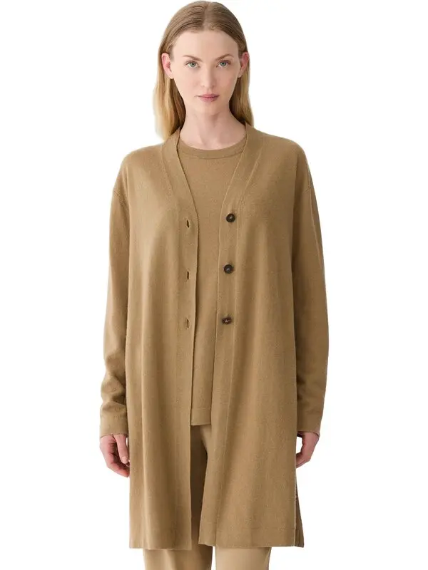 Lafayette 148 New York Cashmere Linen Long Cardigan - Cadet Khaki