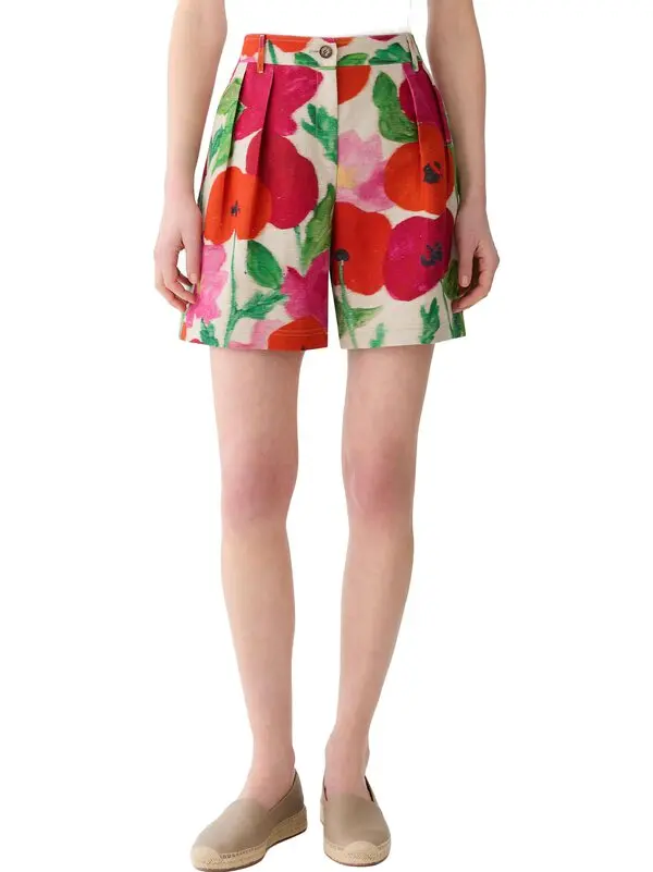 Lafayette 148 New York Blossom Print High-rise Wide Leg Short - Natural Multi