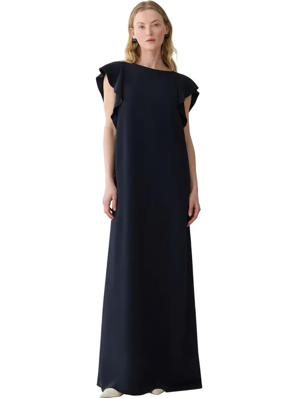 Lafayette 148 New York Viscose Silk Cady Ruffled Sleeve Gown - Blue Ink