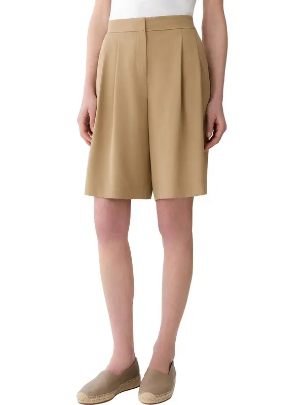 Lafayette 148 New York Organic Silk Georgette Wide-leg Shorts - Cadet Khaki