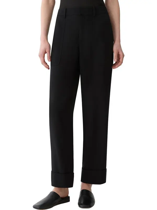Lafayette 148 New York Organic Silk Stretch Georgette Ankle Pant - Black