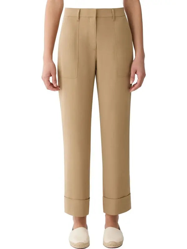 Lafayette 148 New York Organic Silk Stretch Georgette Ankle Pant - Cadet Khaki