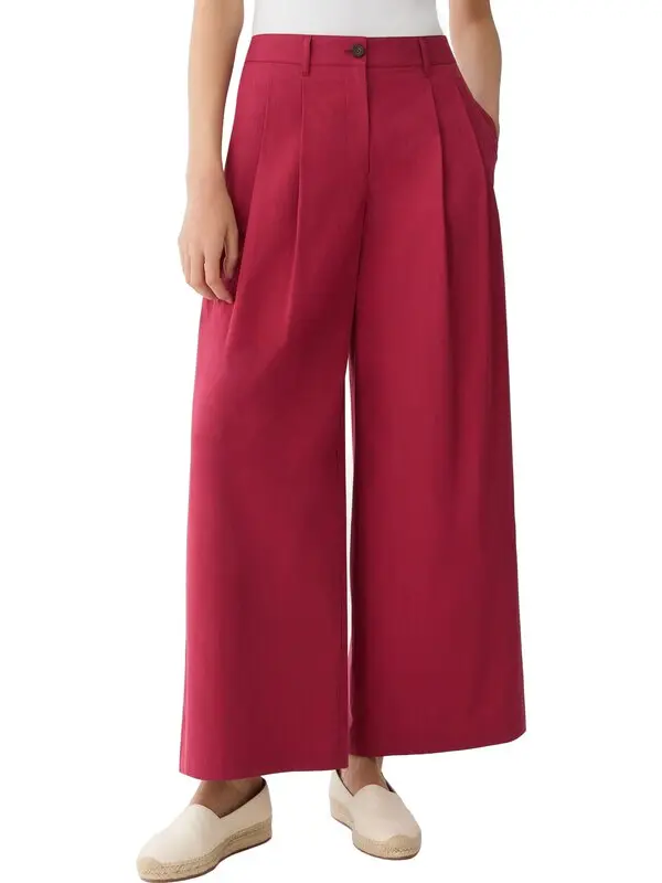 Lafayette 148 New York Organic Cotton Poplin Ankle Pant - Scarlet Hollyhock