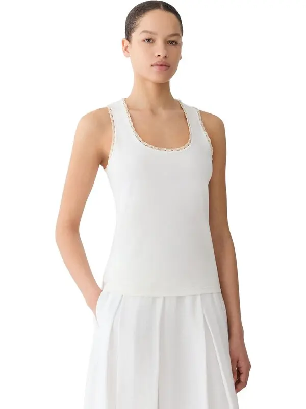 Lafayette 148 New York Cotton Rib Crochet Trim Tank - White