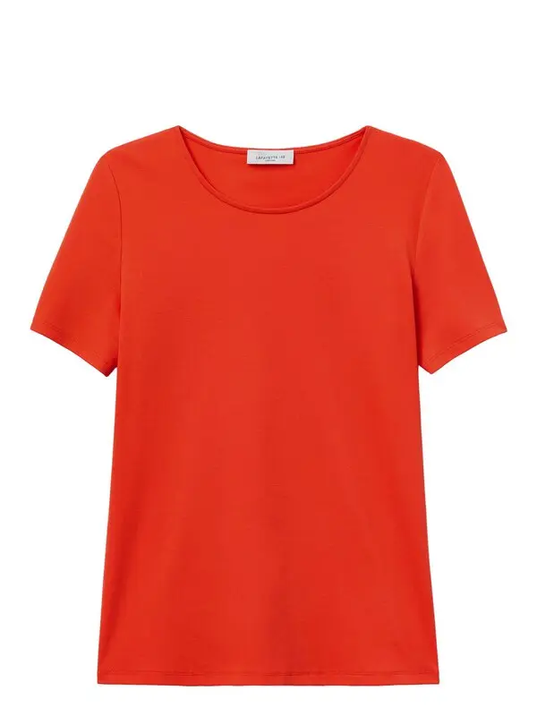 Lafayette 148 New York Cotton Ribbed Crewneck T-shirt - Orange Poppy