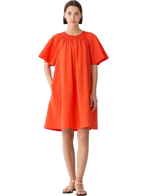 Lafayette 148 New York Organic Cotton Poplin Swing Dress - Orange Poppy
