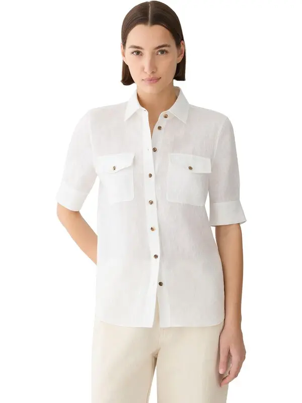 Lafayette 148 New York Organic Linen Patch Pocket Shirt - White
