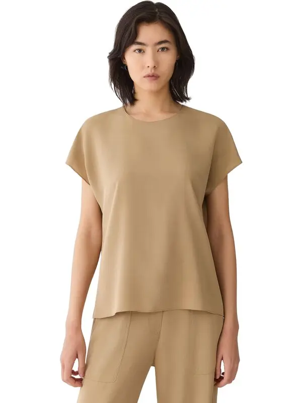 Lafayette 148 New York Organic Silk Georgette Blouse - Cadet Khaki