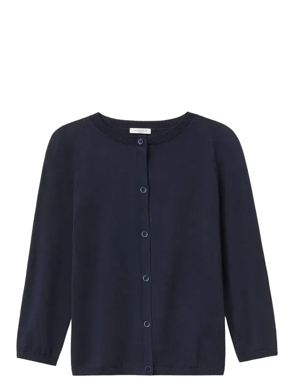 Lafayette 148 New York Fine Cotton-silk Cropped Cardigan - Blue Ink
