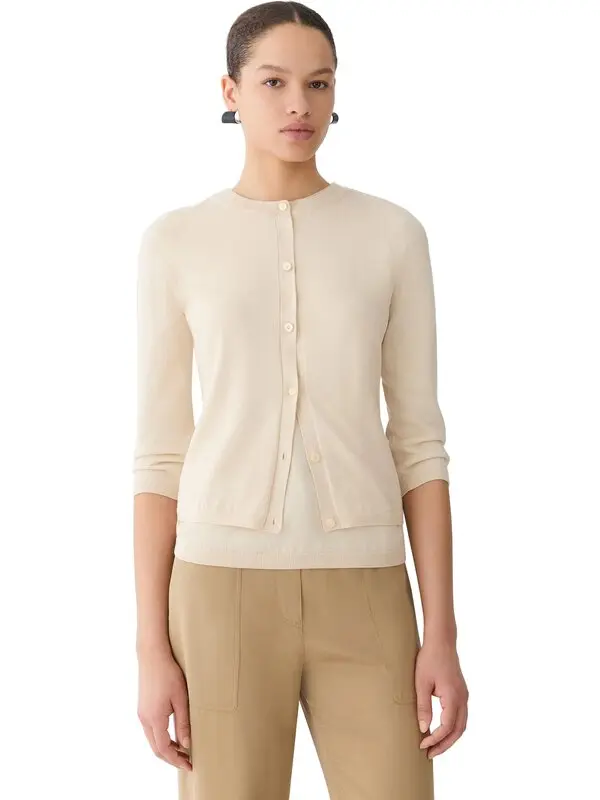 Lafayette 148 New York Fine Cotton-silk Cropped Cardigan - Raffia