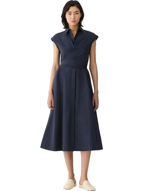Lafayette 148 New York Organic Cotton Poplin Wrap Shirtdress - Blue Ink