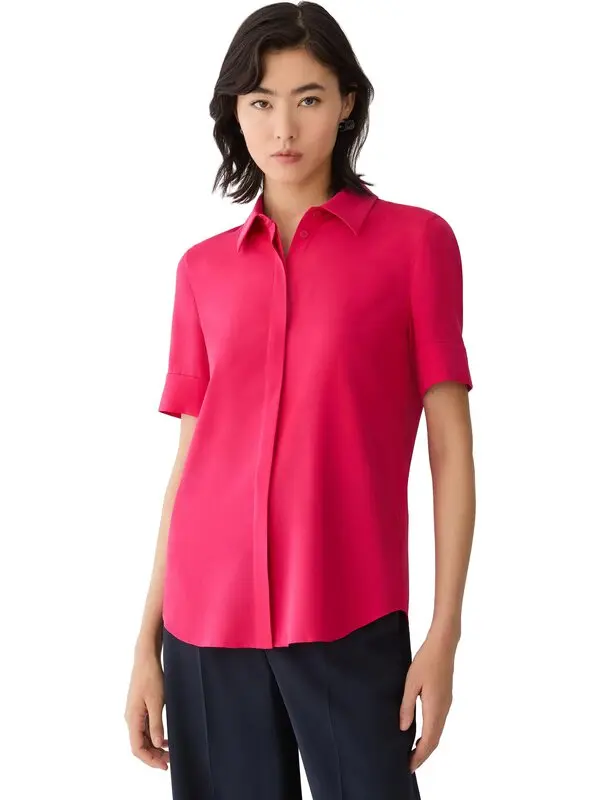 Lafayette 148 New York Organic Silk Georgette Short Sleeve Blouse - Pink Peony