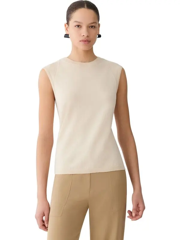 Lafayette 148 New York Fine Cotton-silk Crewneck Shell - Raffia