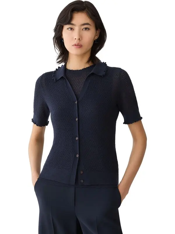 Lafayette 148 New York Fine Knit Cashmere Polo Cardigan - Blue Ink