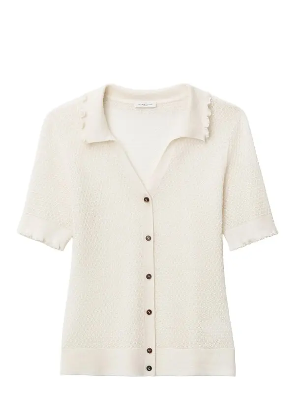 Lafayette 148 New York Fine Knit Cashmere Polo Cardigan - Cloud