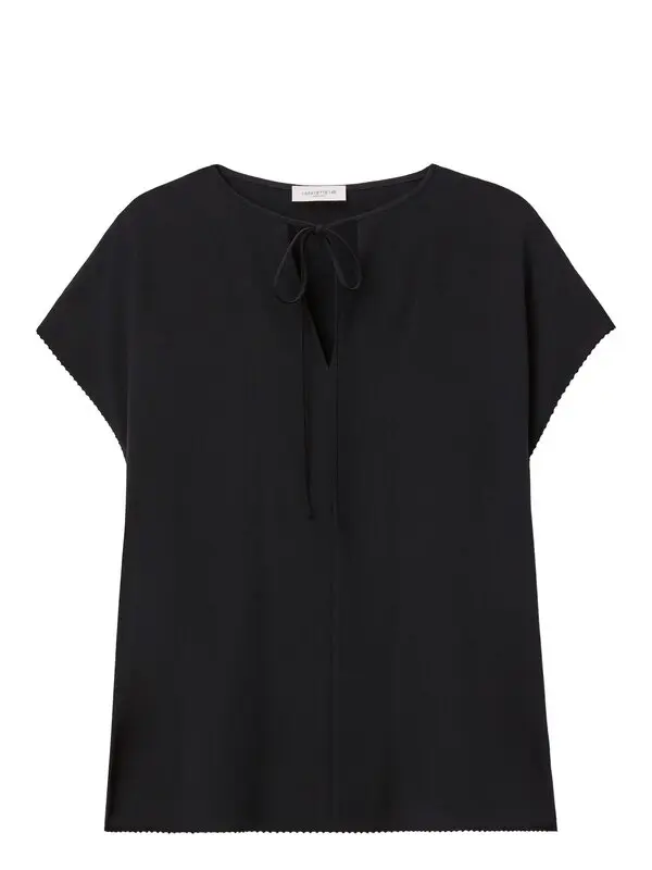 Lafayette 148 New York Organic Silk Georgette Keyhole Blouse - Black