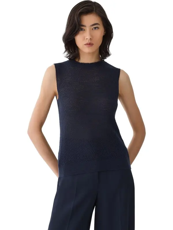 Lafayette 148 New York Cashmere Pointelle Shell - Blue Ink