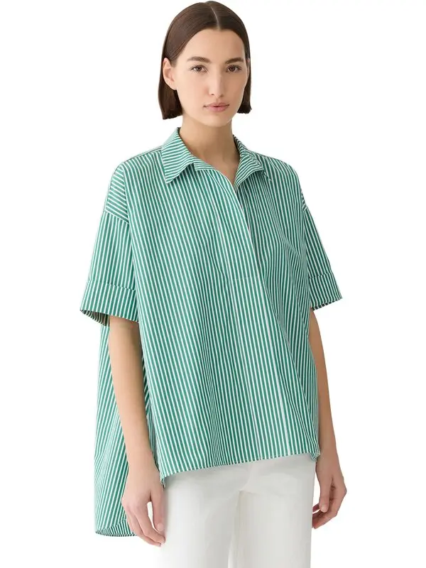 Lafayette 148 New York Striped Cotton Poplin Swing Shirt - Grass Multi