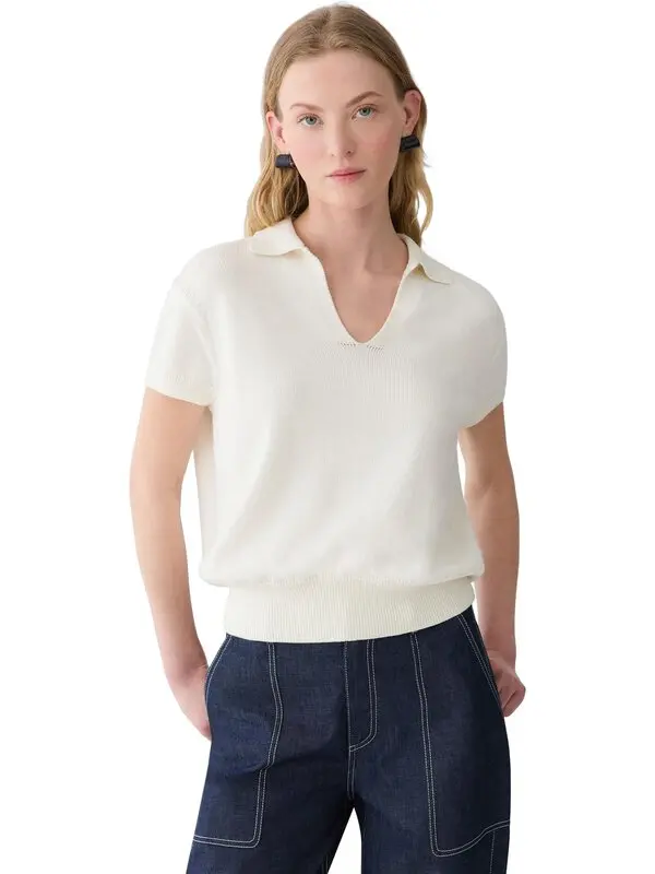 Lafayette 148 New York Cotton-silk Short Sleeve Polo Sweater - Cloud