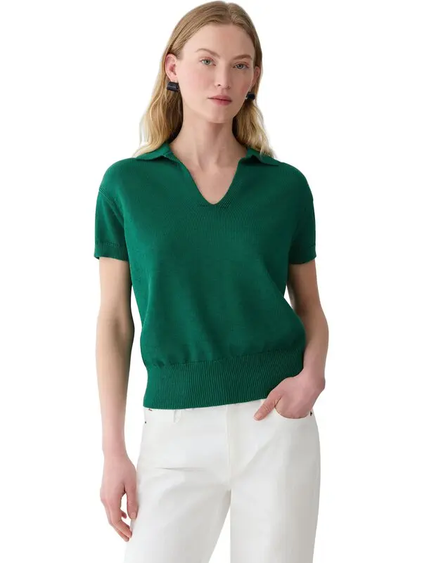 Lafayette 148 New York Cotton-silk Short Sleeve Polo Sweater - Grass