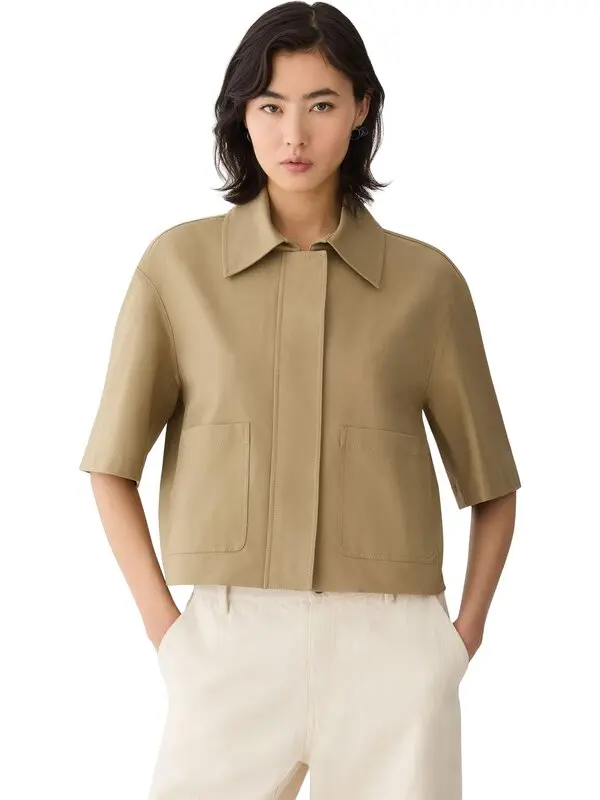 Lafayette 148 New York Cotton Stretch Twill Shirt Jacket - Cadet Khaki