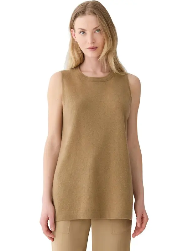 Lafayette 148 New York Cashmere Linen Tunic Sweater - Cadet Khaki