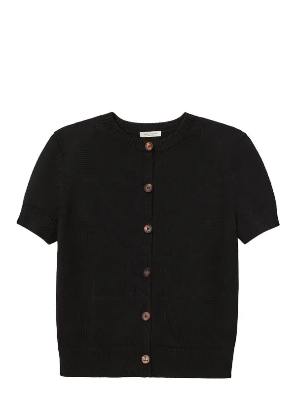 Lafayette 148 New York Cotton-silk Short Sleeve Cardigan - Black