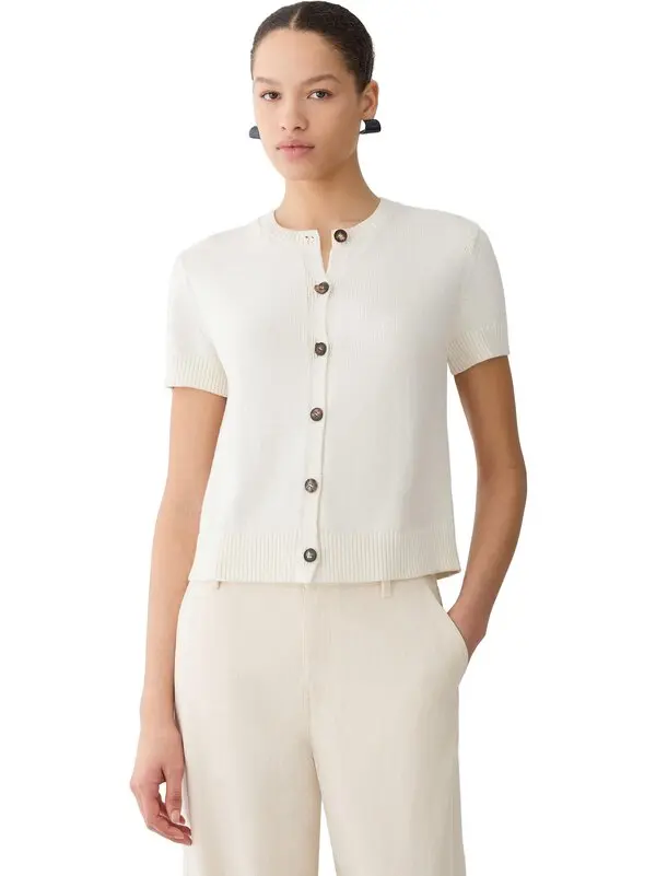 Lafayette 148 New York Cotton-silk Short Sleeve Cardigan - Cloud