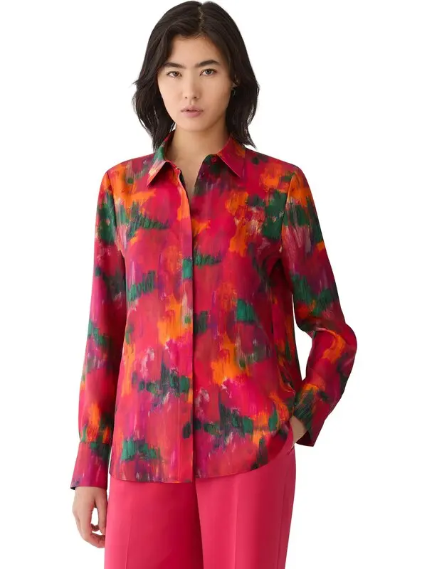 Lafayette 148 New York Blossom Print Silk Twill Blouse - Pink Peony Multi