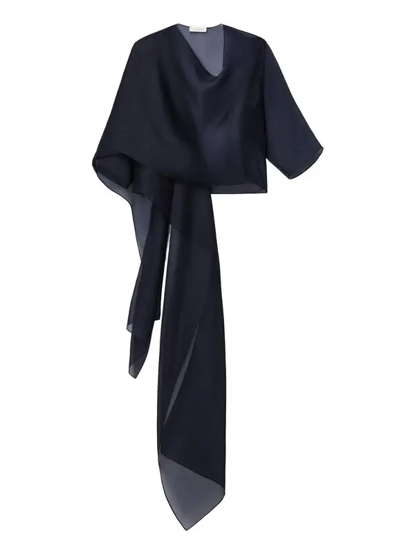 Lafayette 148 New York Silk Organza Bolero Blouse - Blue Ink