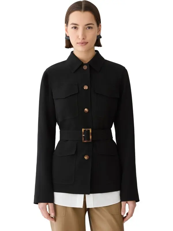 Lafayette 148 New York Crepe Belted Shirt Jacket - Black