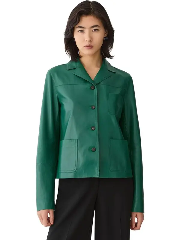 Lafayette 148 New York Nappa Leather Three-pocket Jacket - Grass