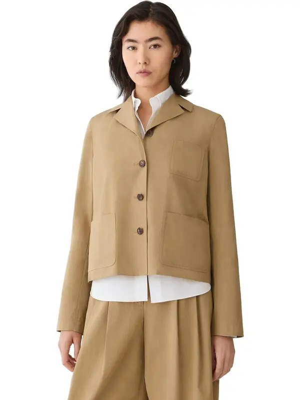 Lafayette 148 New York Organic Cotton Poplin Three Pocket Jacket - Cadet Khaki