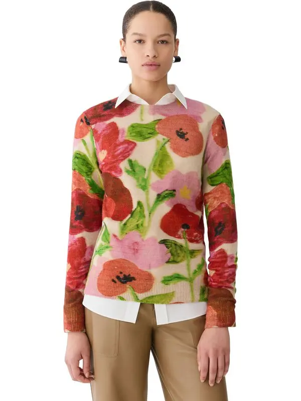Lafayette 148 New York Cashmere Blossom Print Crewneck Sweater - Blossom Multi